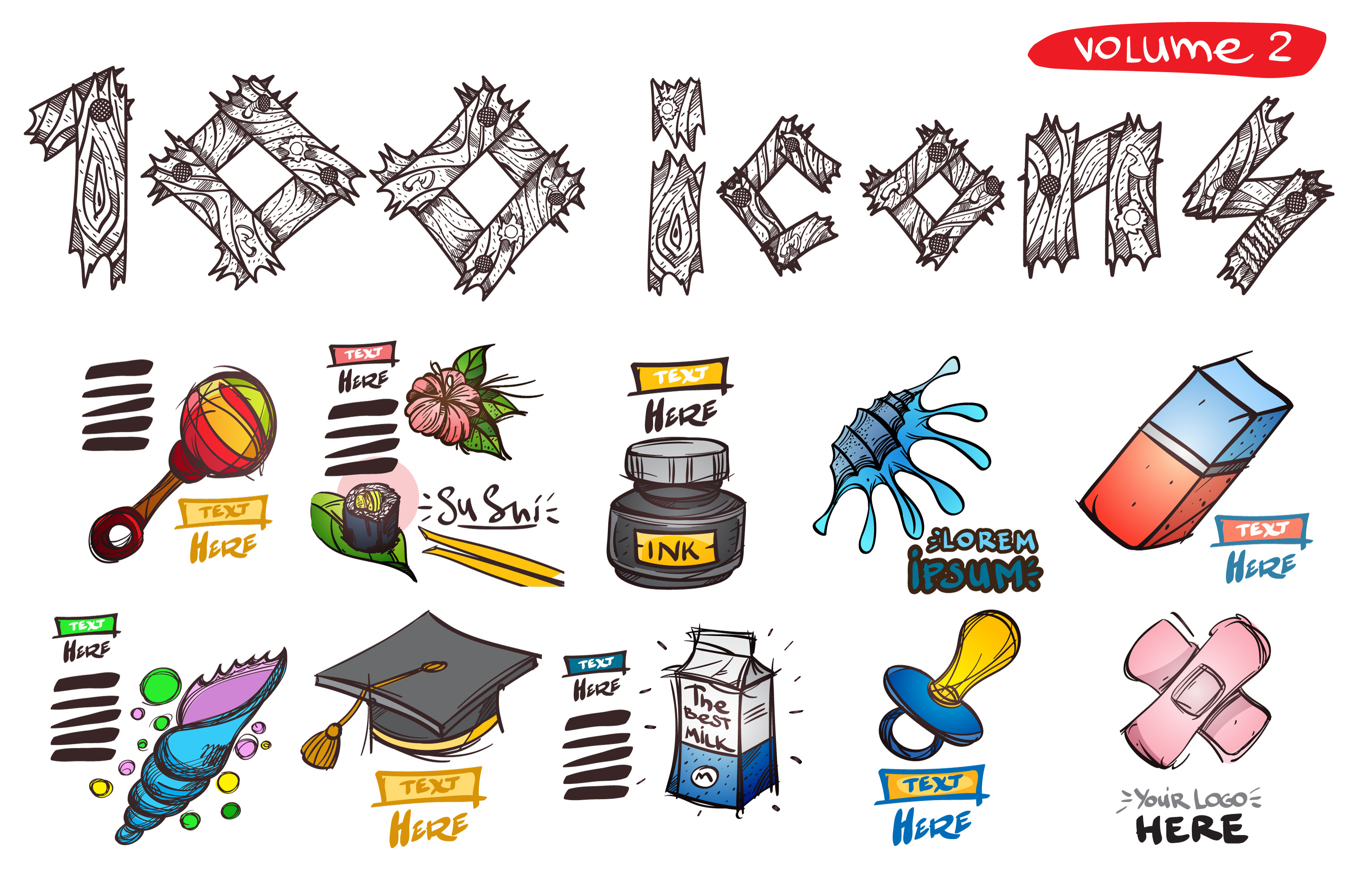 100 icons in hand-drawing style, an Icon by It's Time to Designs