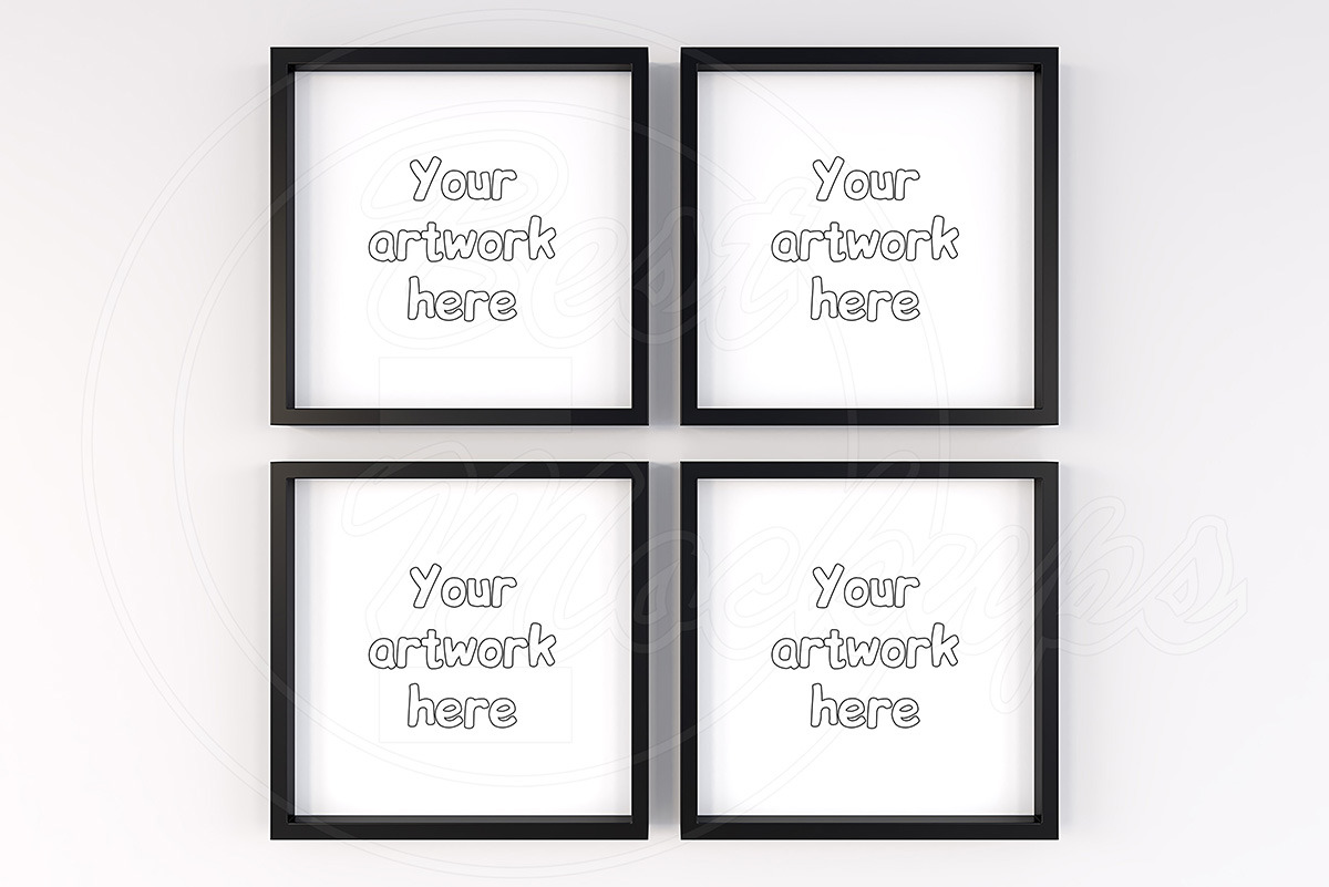 Set of four square frame mockup wall, a Print Template by BestMockups