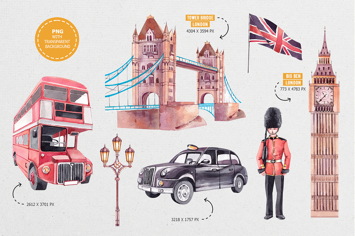 GREAT BRITAIN. Watercolor set, an Object Illustration by VerAna