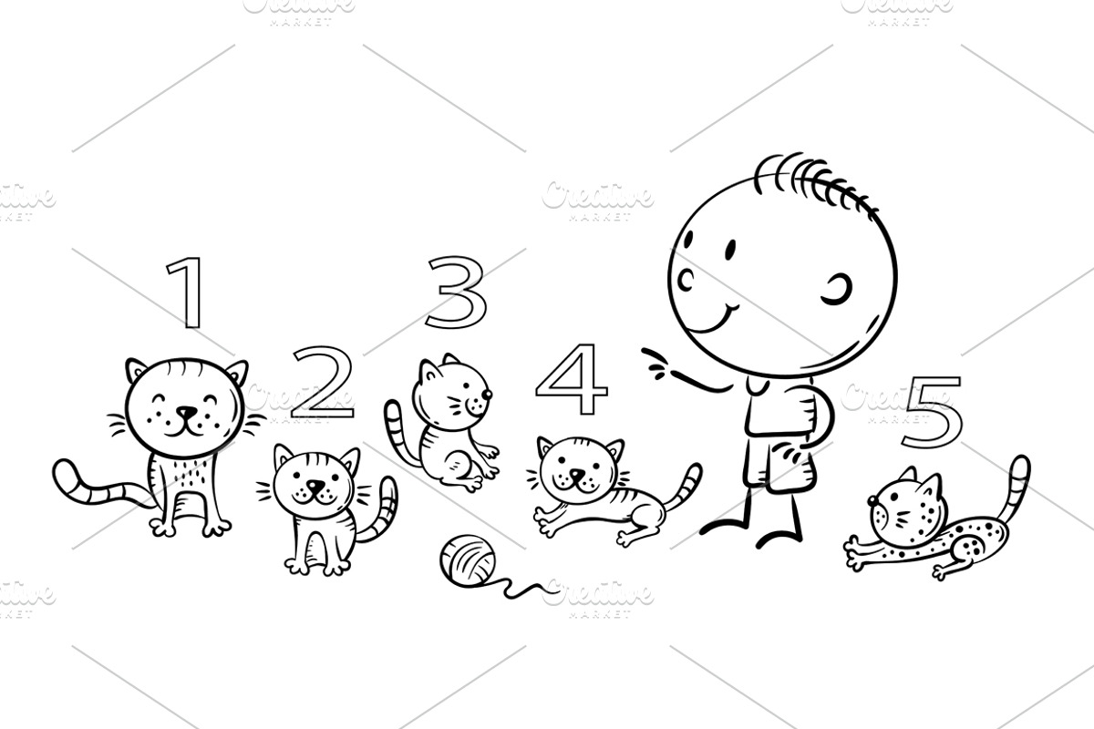 Child counting cats, learning number, an Animal Illustration by Bubert Art