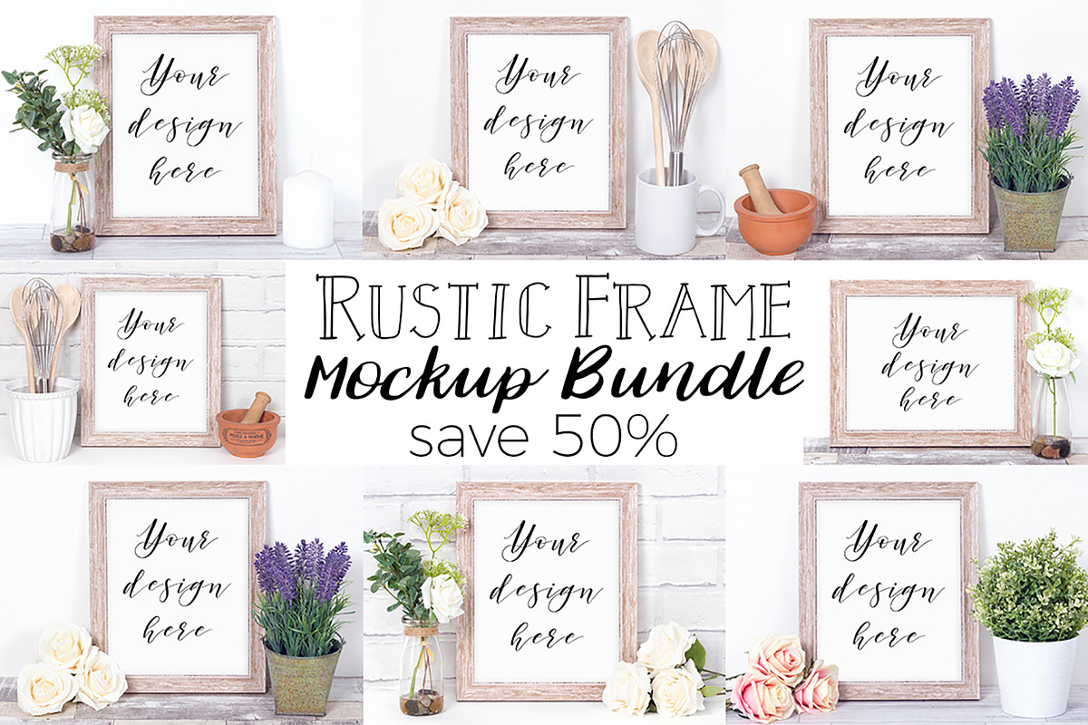 Rustic Frame Mockup Photo Bundle, a Print Template by Pixomize