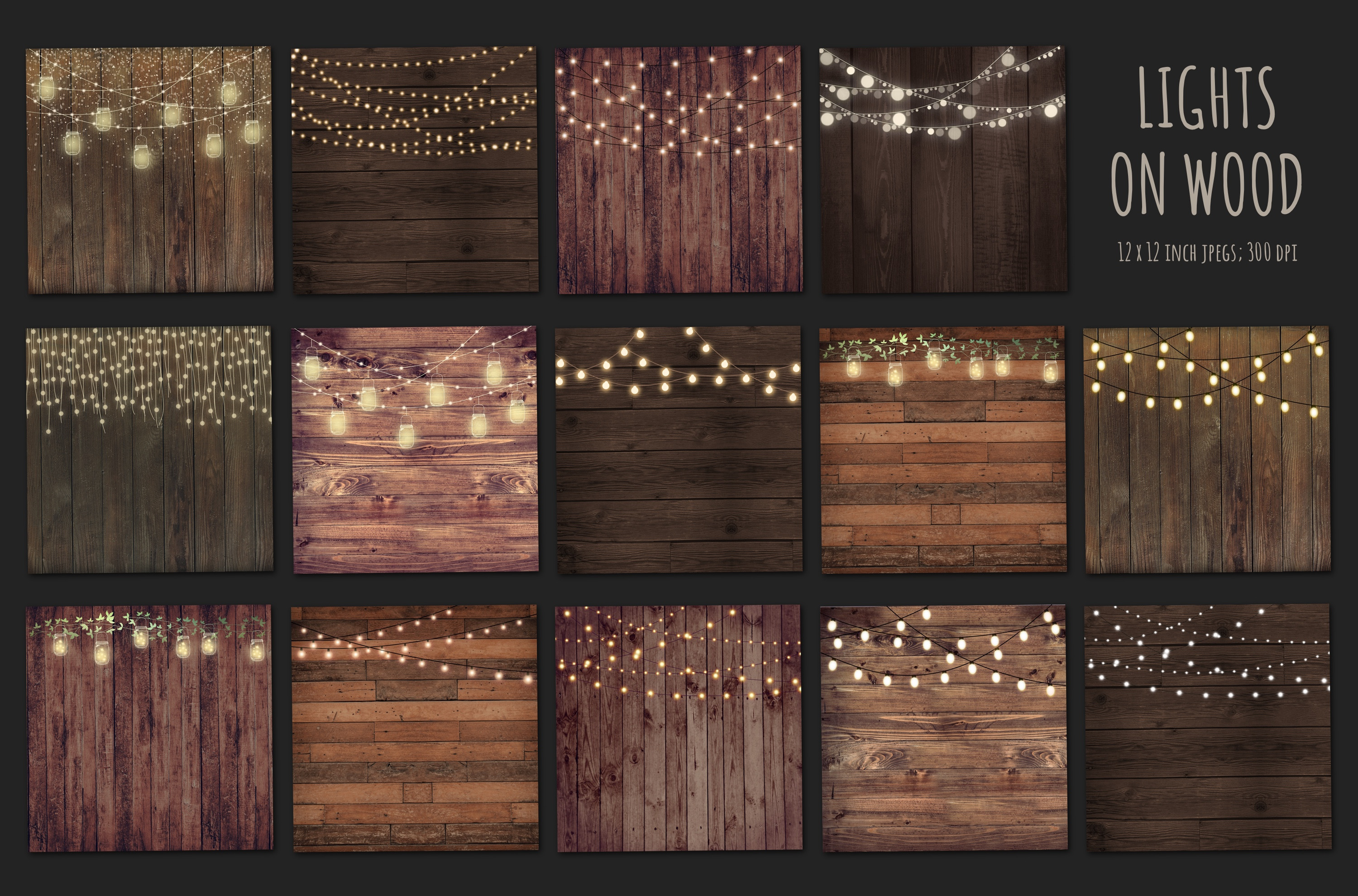 Rustic fairy lights on wood, a Pattern Graphic by Paper Farms