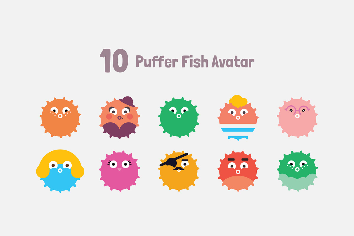 Puffer Fish Avatars, an Icon by Tasha Studio | Creative Market