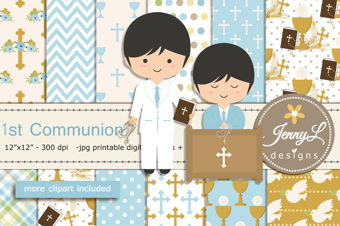 1st Communion Digital Papers, a Pattern Graphic by JennyL Designs ...