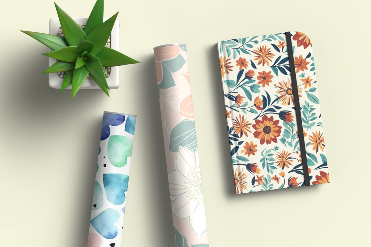 Notebook & Paper Roll Pattern Mockup, an Advertising Mockup by Rami's ...