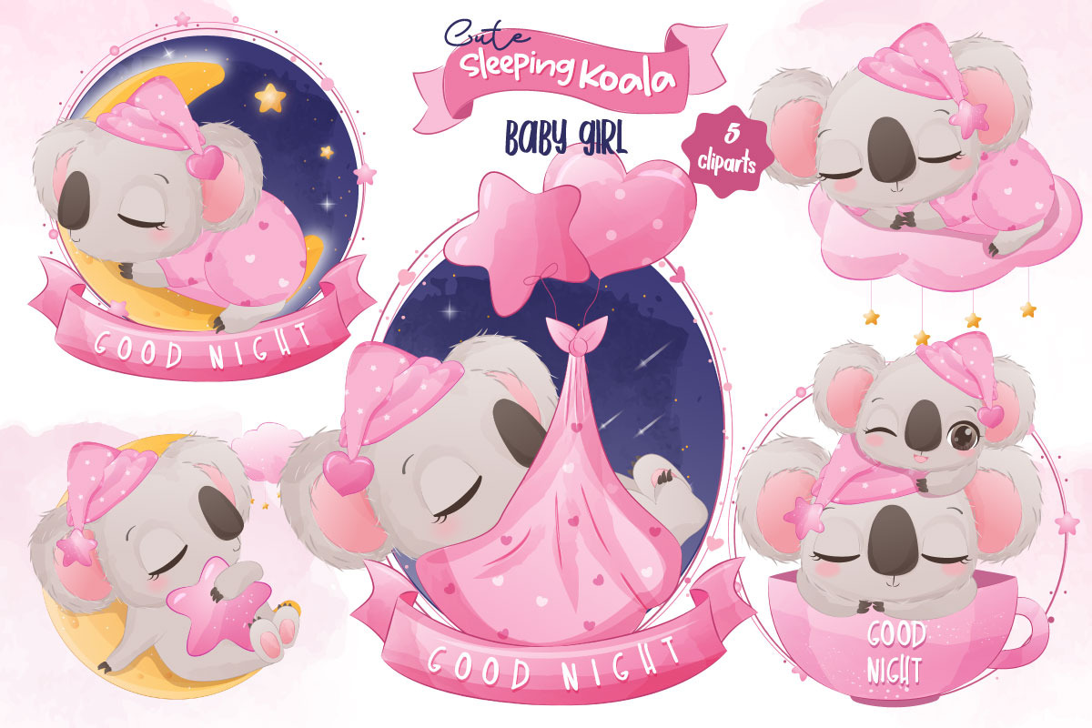 Sleeping Koala Baby Girl Clip-Art