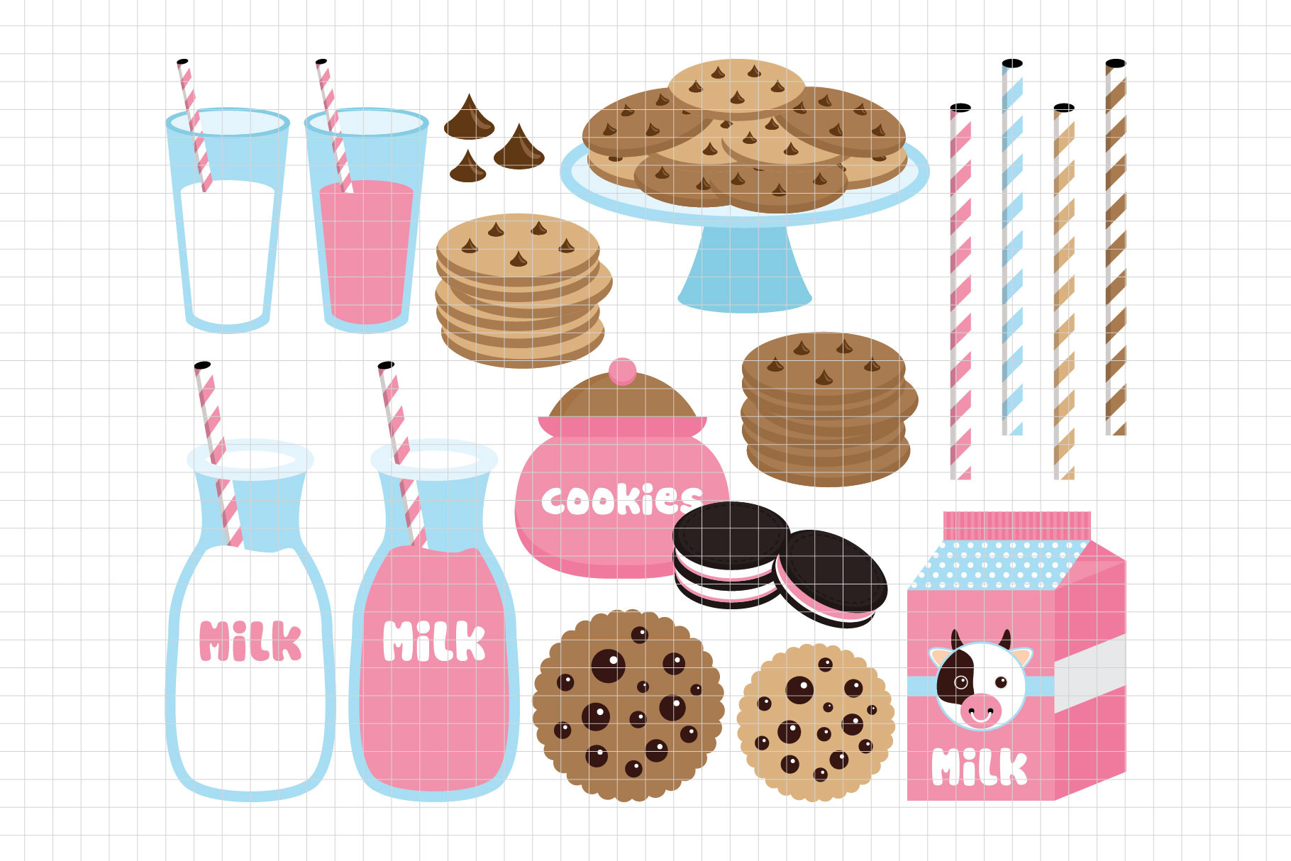 Cookies and Milk Clipart (DC42B), an Illustration by Printablestore