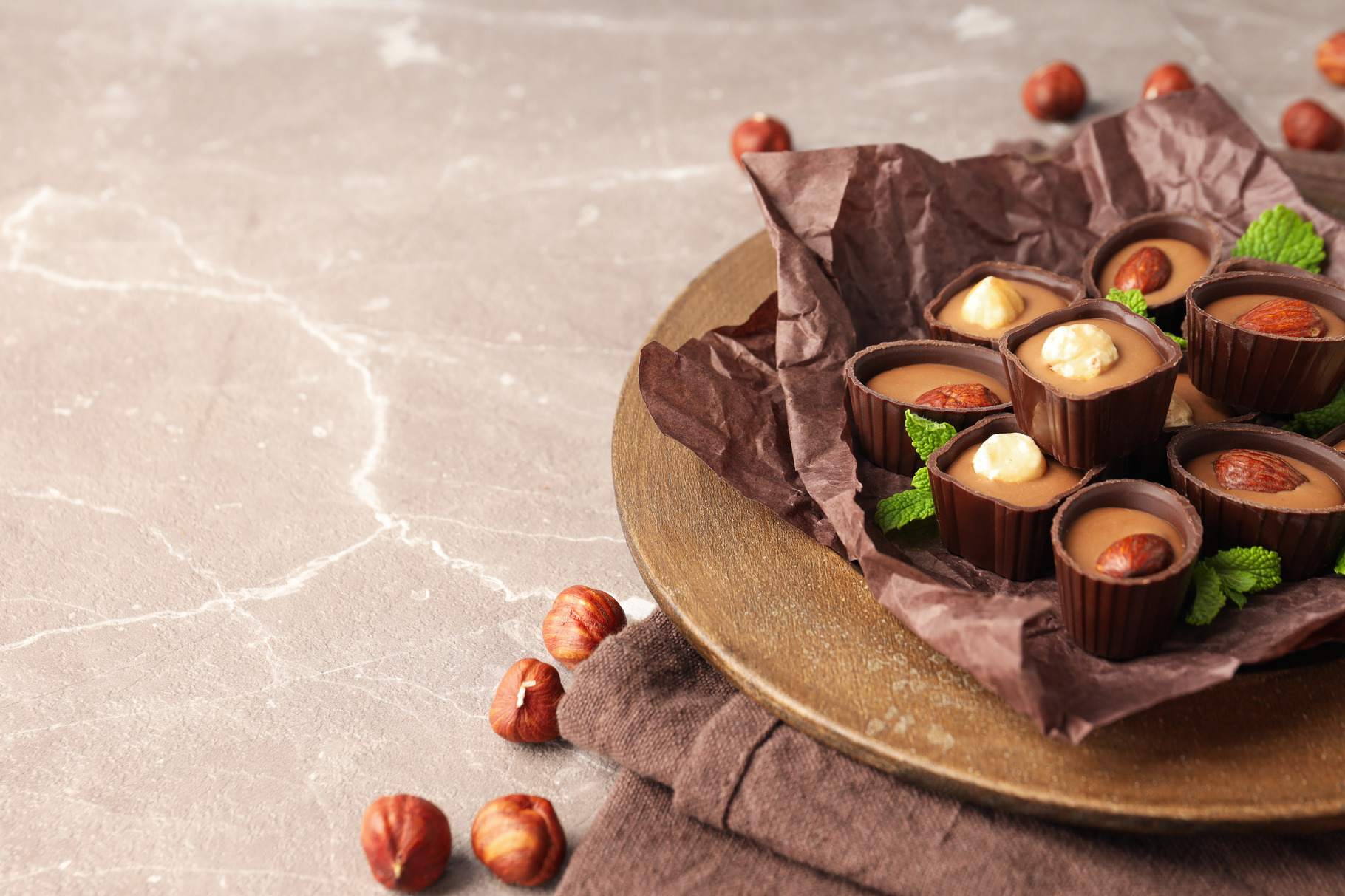 Concept of sweets with chocolate candies on textured background, a Food ...
