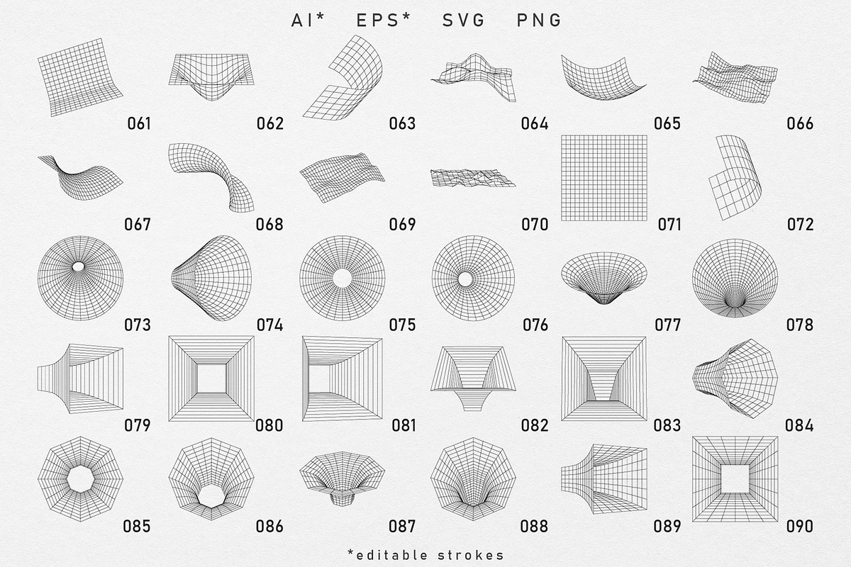 3D Wireframe vector shapes set | Creative Market
