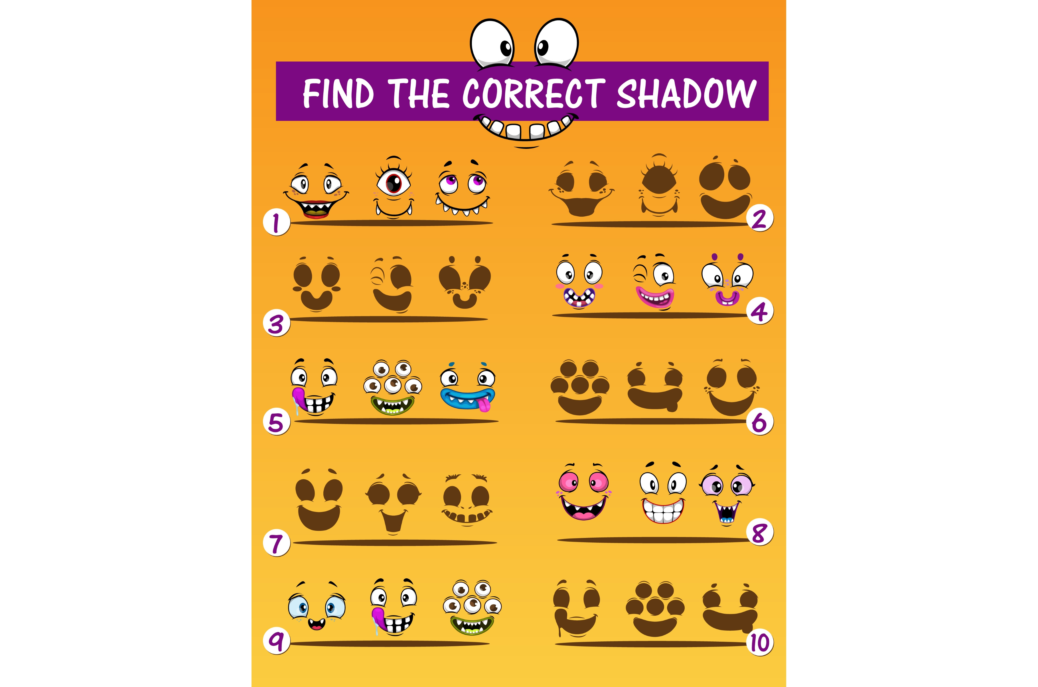 Shadow matching game, monsters, an Education Illustration by Vector ...