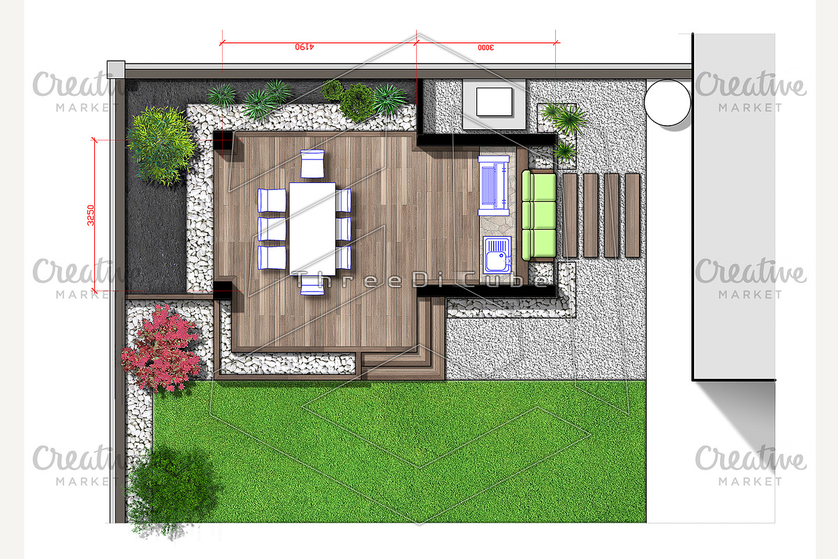 Backyard master plan, 2d sketch, an Illustration by ThreeDiCube