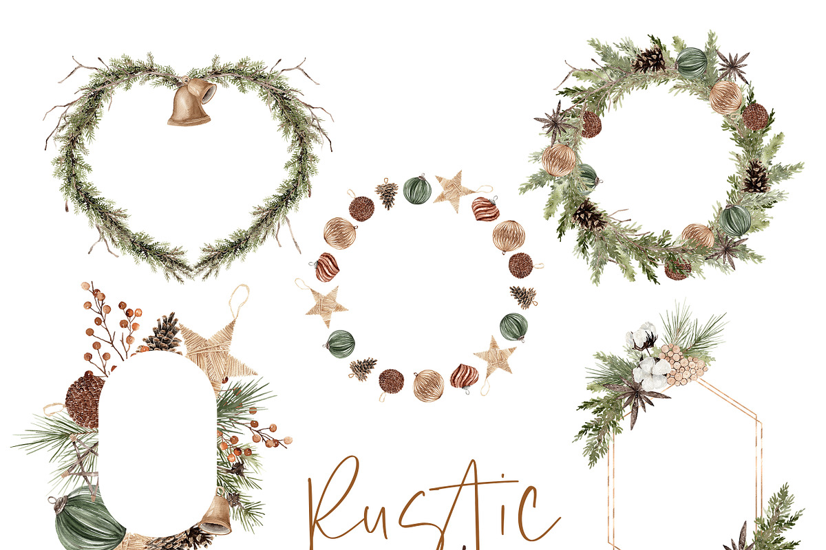 Watercolor Clipart -RUSTIC Christmas, a Decorative Illustration by ...