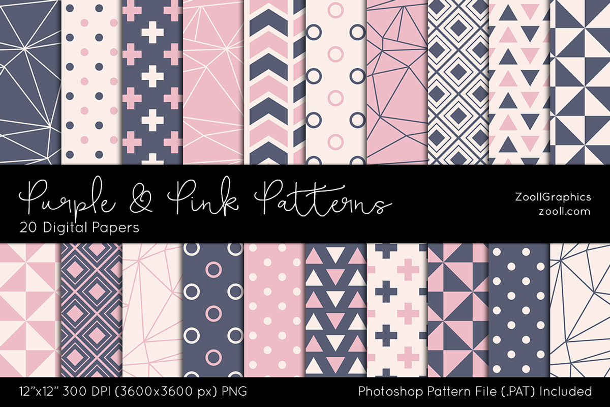 Purple & Pink Digital Papers, a Pattern Graphic by ZoollGraphics