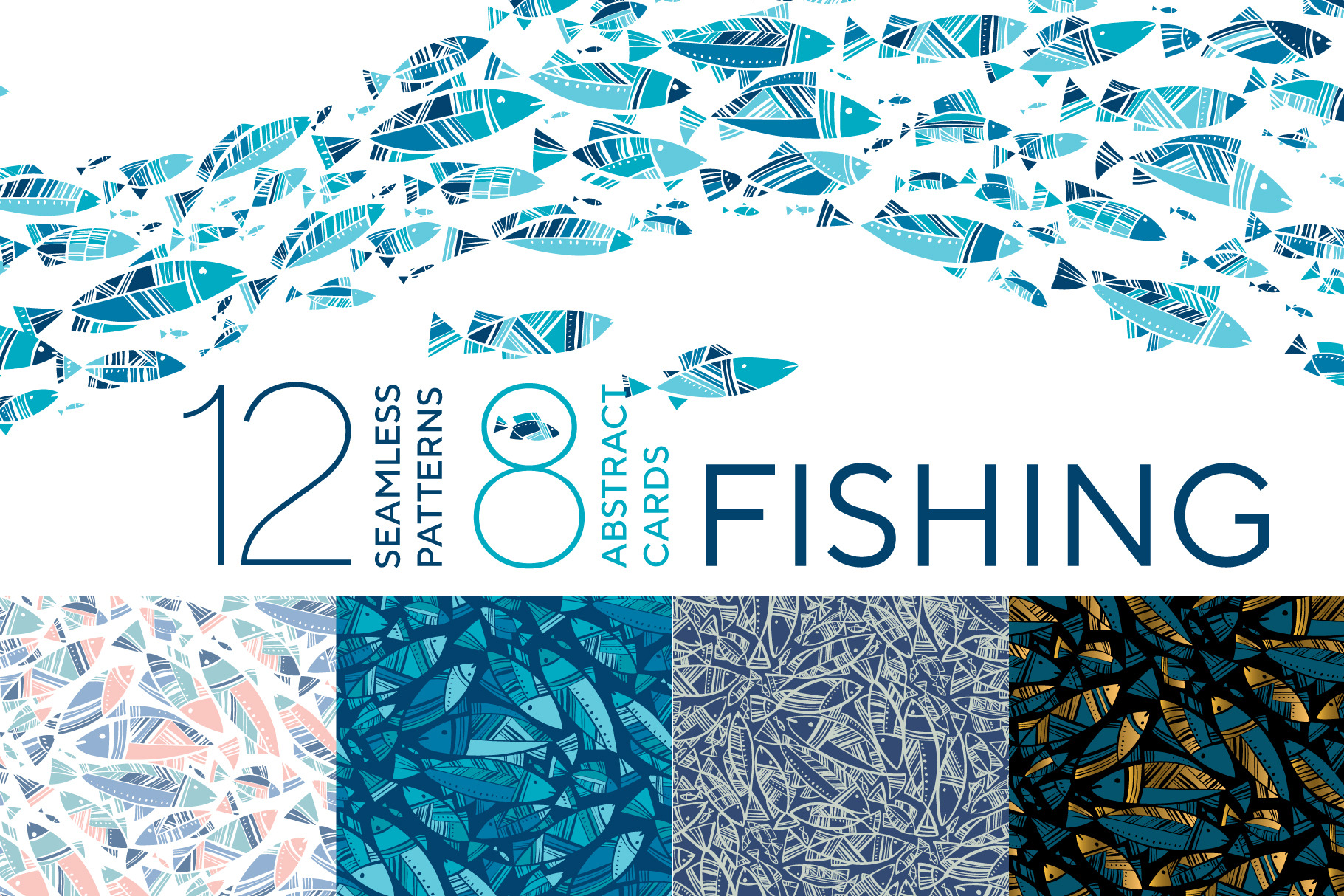 Decorative fish pattern and cards, a Pattern Graphic by Gala Patterns