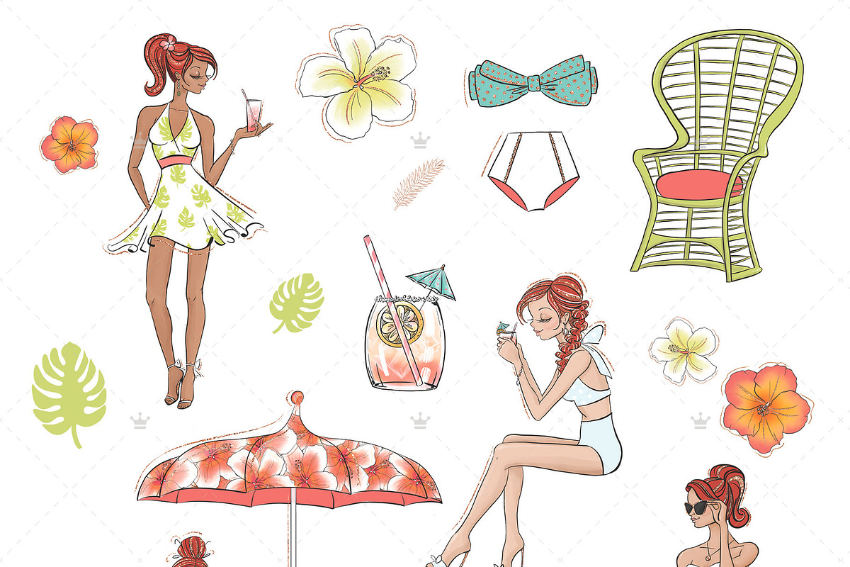 Tropical Summer Girls Clip Art, an Illustration by Pretty Little Lines