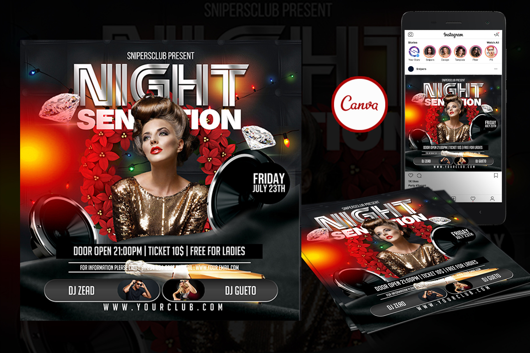 Night Sensation Flyer Canva Template, a Flyer Template by DreamColor