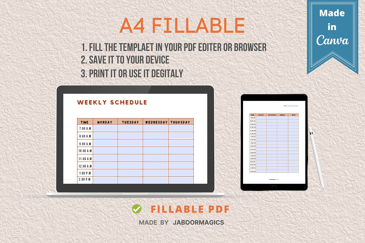 Weekly Planner Template, Canva, a Templates & Theme by Jaboor Magics ...