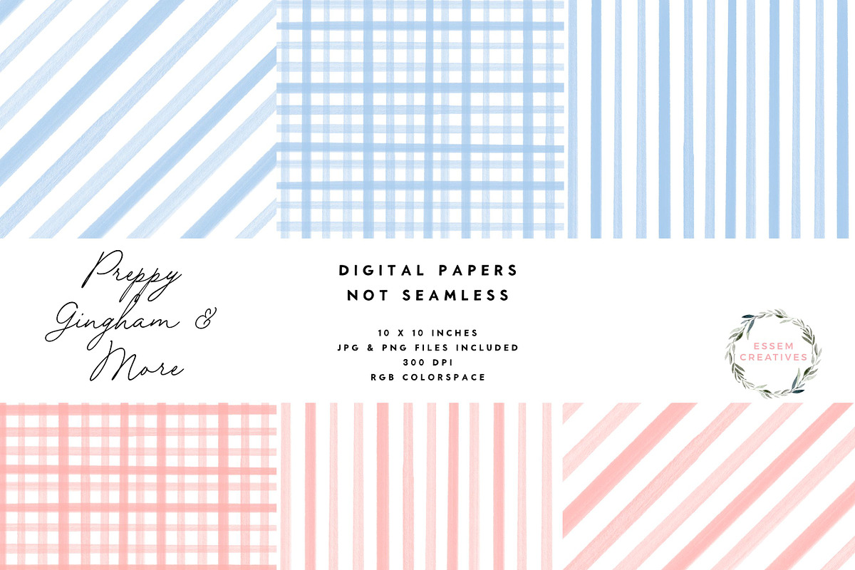 Preppy Gingham Stripe Diagonal Paper, a Background Graphic by Essem ...