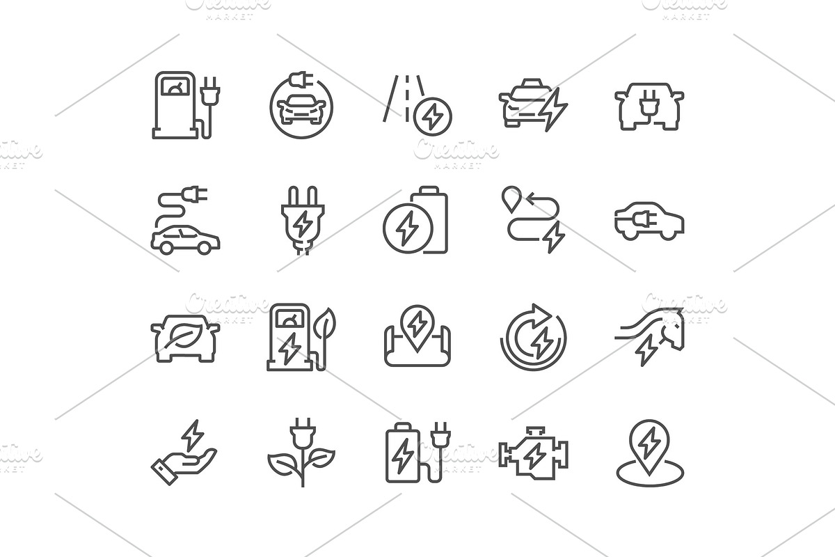 Line Electro Car Icons, a Technology Illustration by Davooda