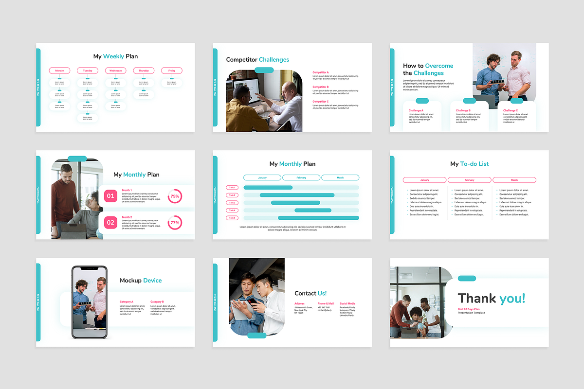First 90 Days Plan Slides Template, a Presentation Template by Flat Icons