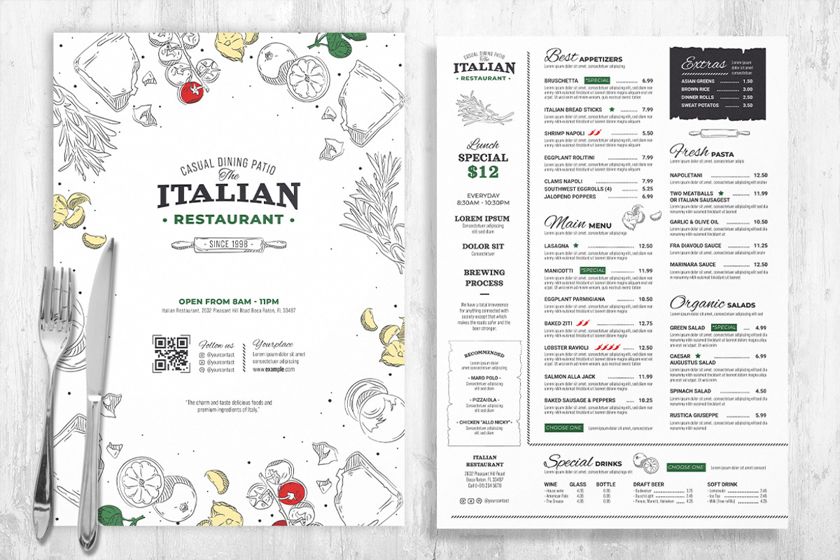 Italian Restaurant Menu Template, a Flyer Template by BrandPacks