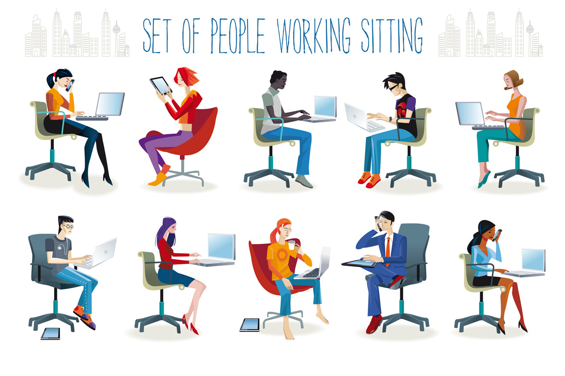 Set of People Working Sitting, a Person Illustration by ÁRTICA