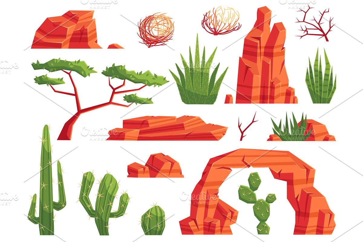 Cartoon sand desert elements, an Object Illustration by winwin.art