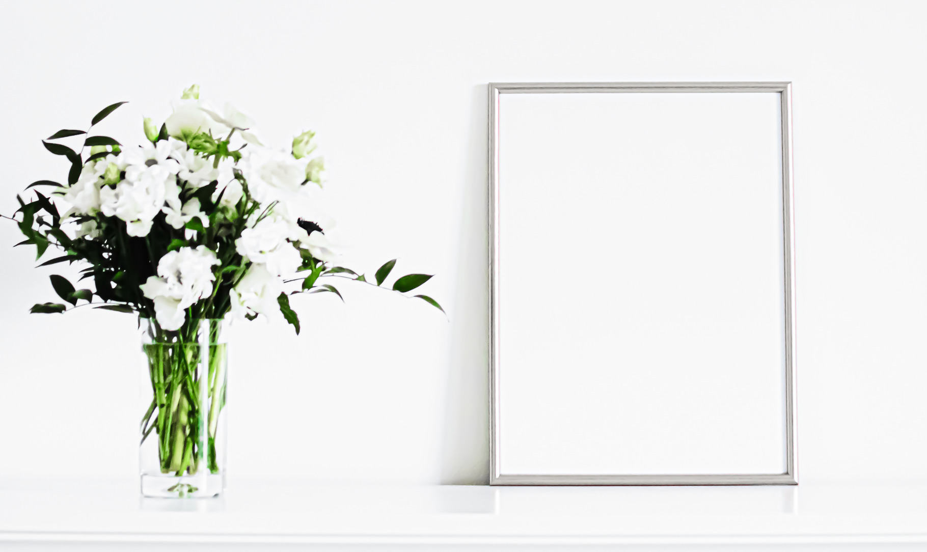 Silver frame on white furniture, luxury home decor and design fo, an ...