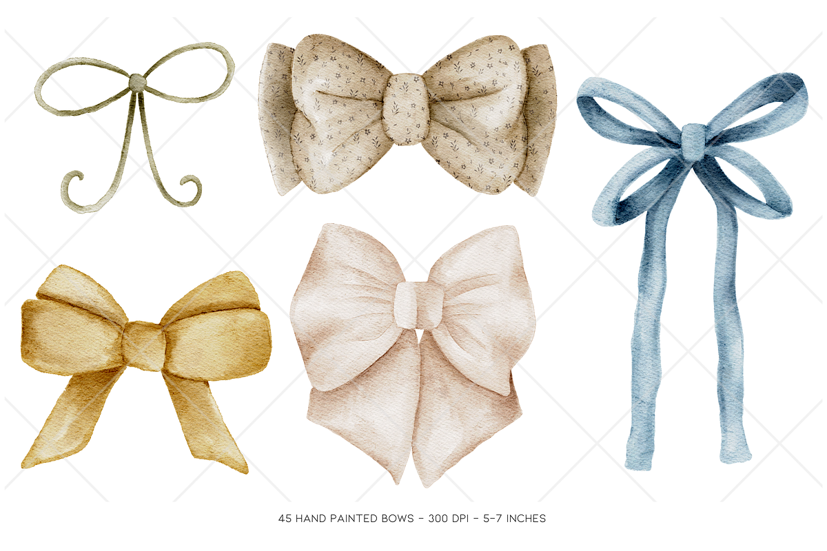 Watercolor Bows Clipart Cottagecore, a Graphic by Murphy & Frank