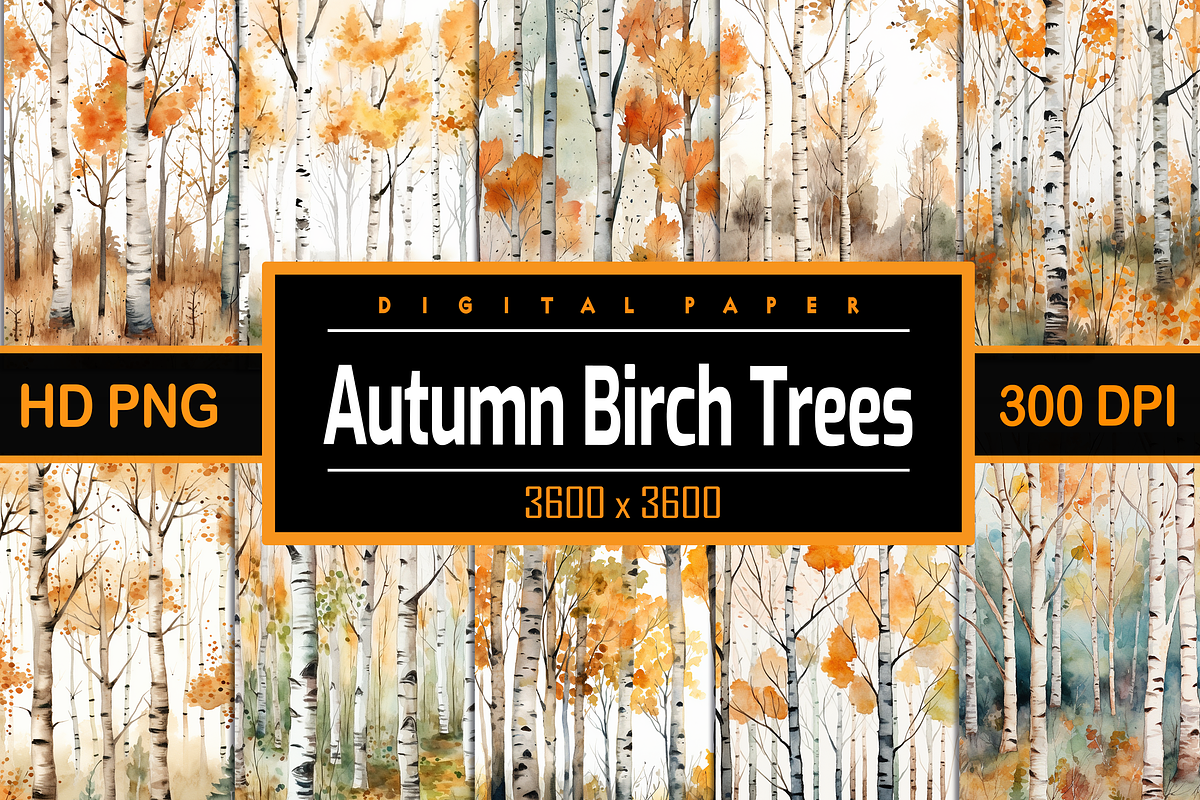 Watercolor Autumn Birch Trees Forest, an Object Graphic by Printable ...