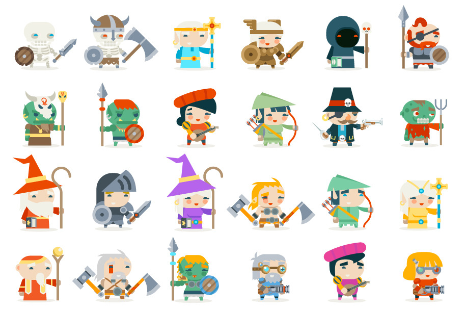 Set fantasy rpg game heroes, an Outline Icon by Meiluns shop