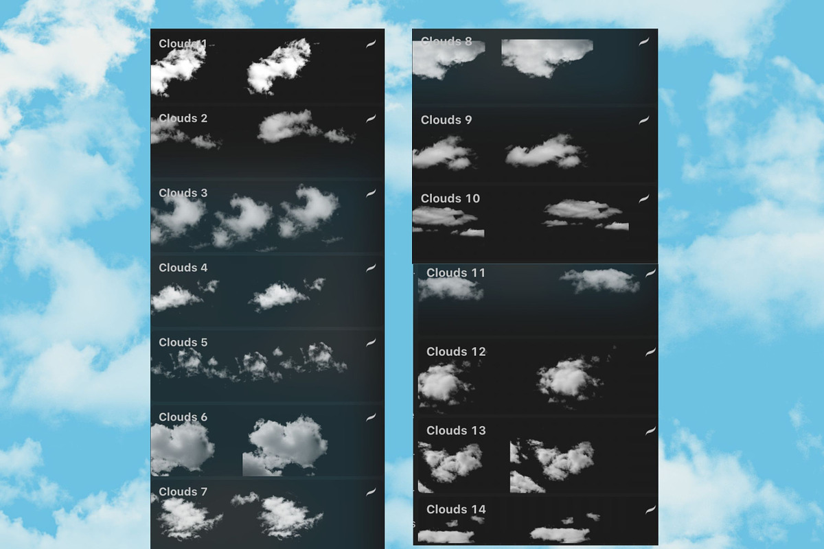 Clouds Procreate Brushes, a Brush Add-On by ArtbyHien | Creative Market