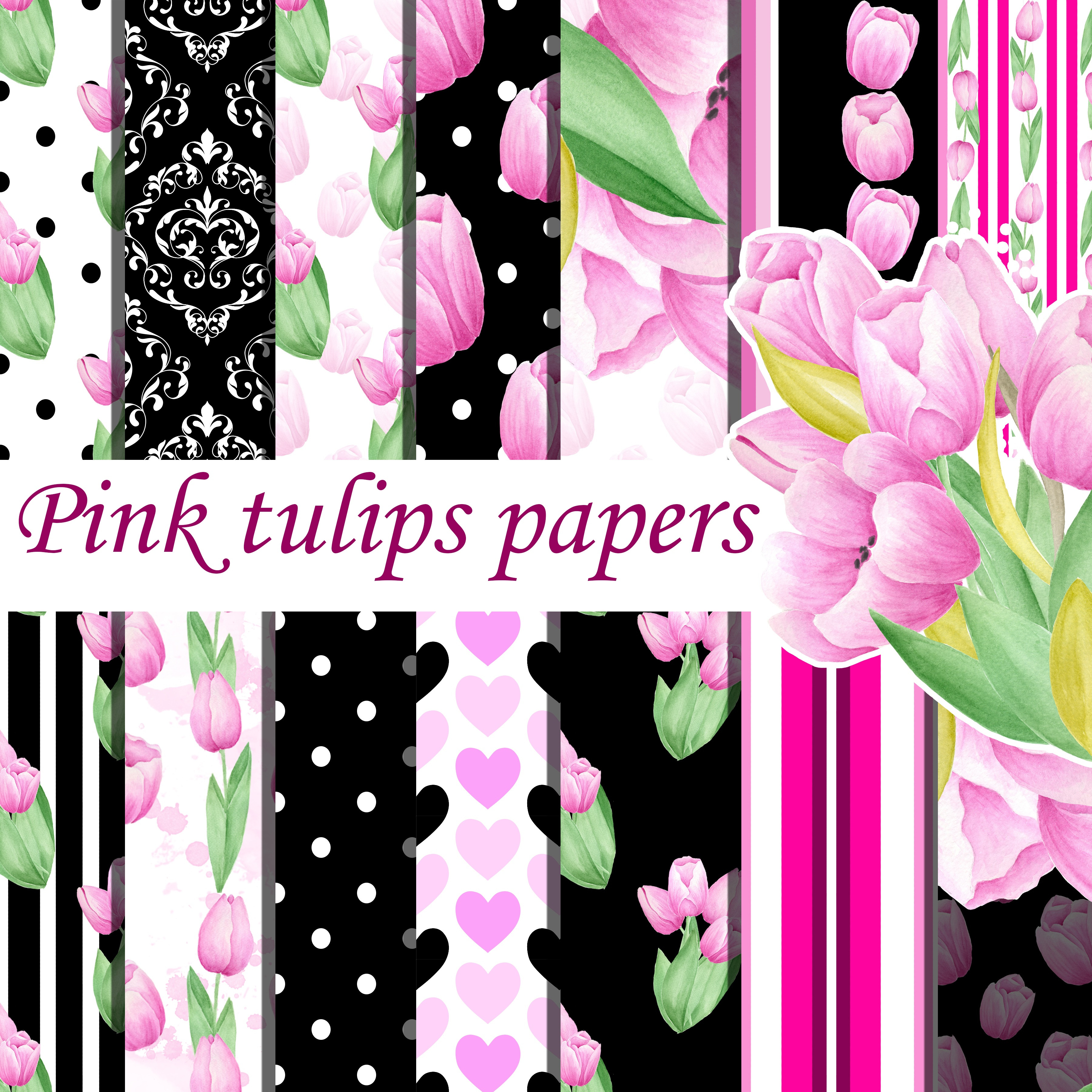Pink tulips digital seamless pattern, a Pattern Graphic by DarinaDigital