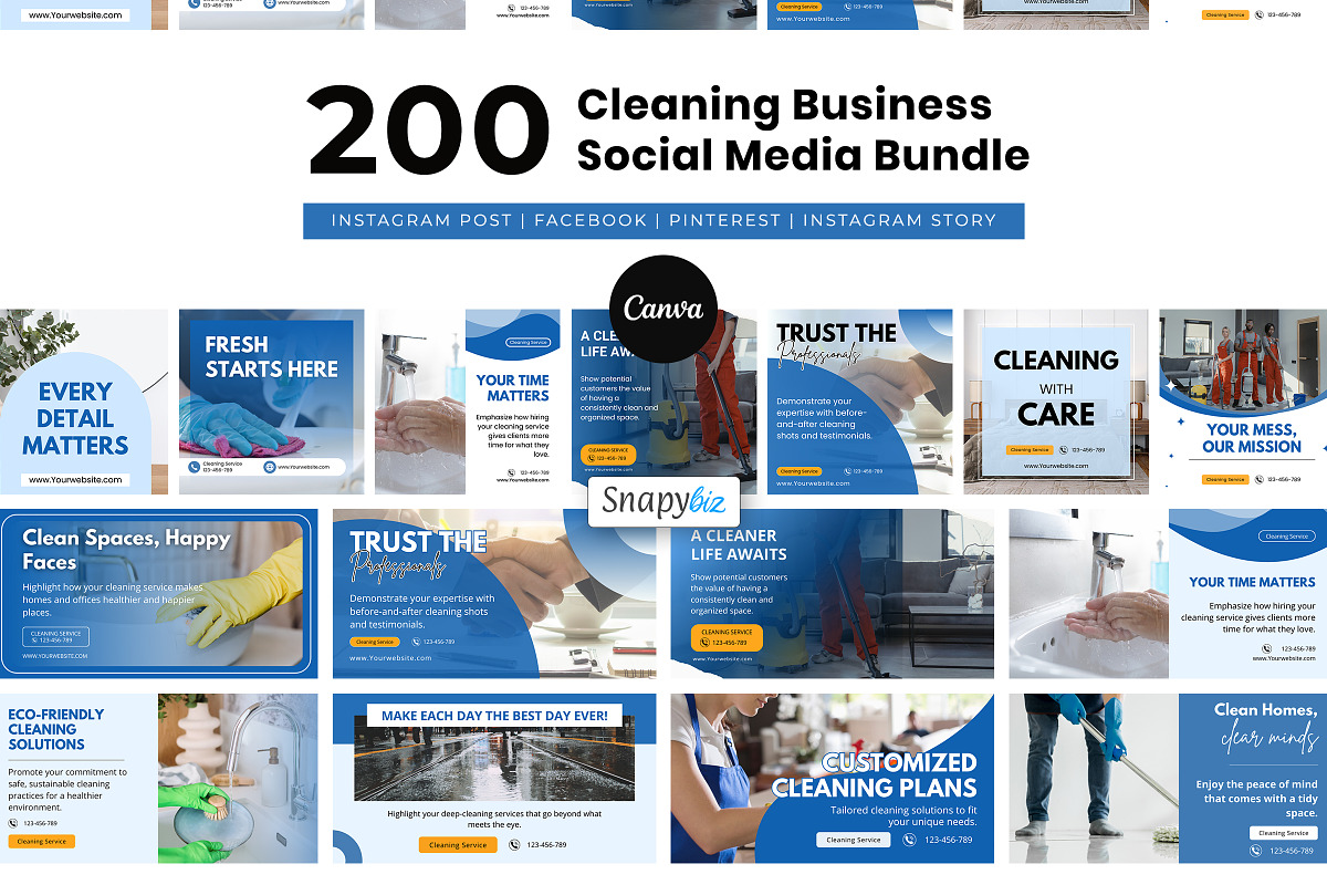 Cleaning Business Canva Bundle, a Social Media Template by Snapybiz