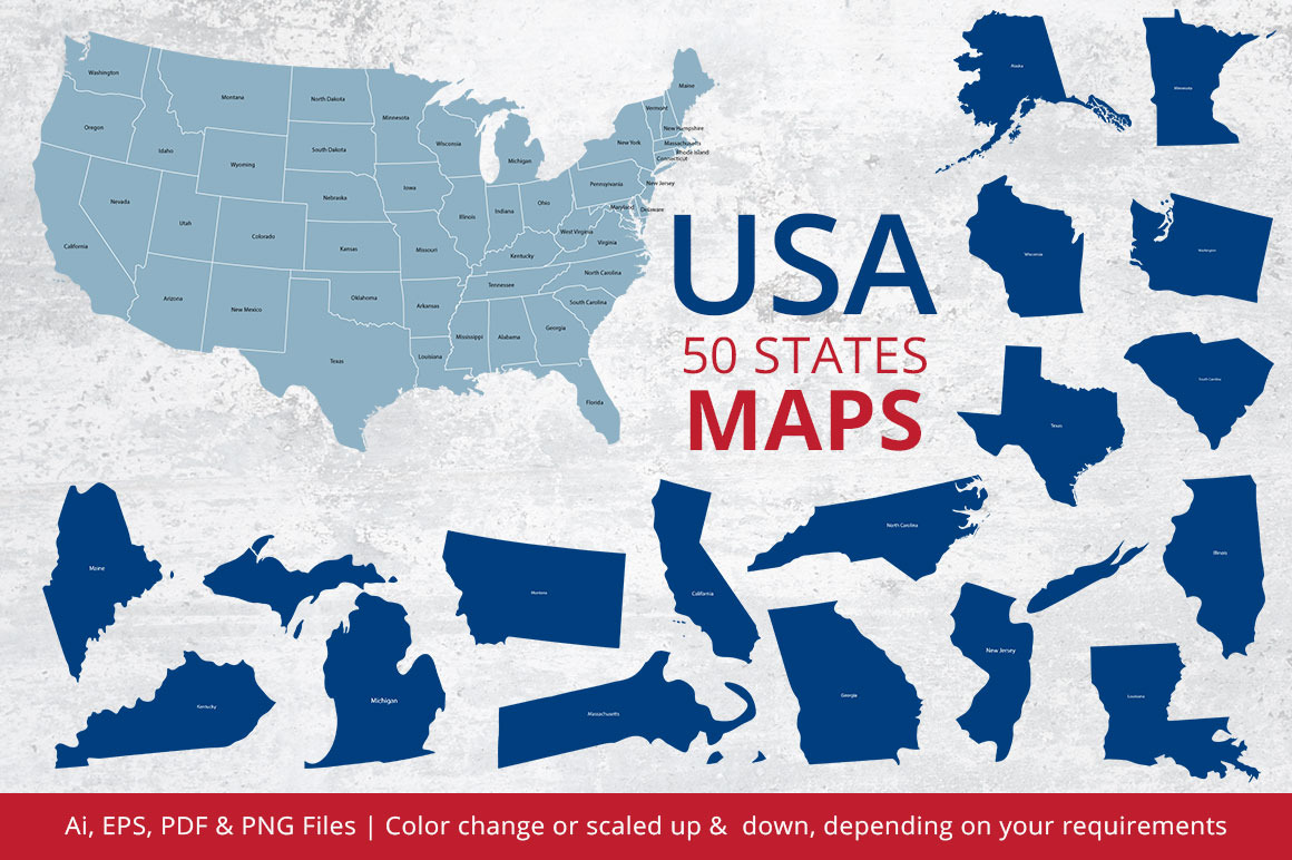 States Maps of USA, an Illustration by ArtFusion