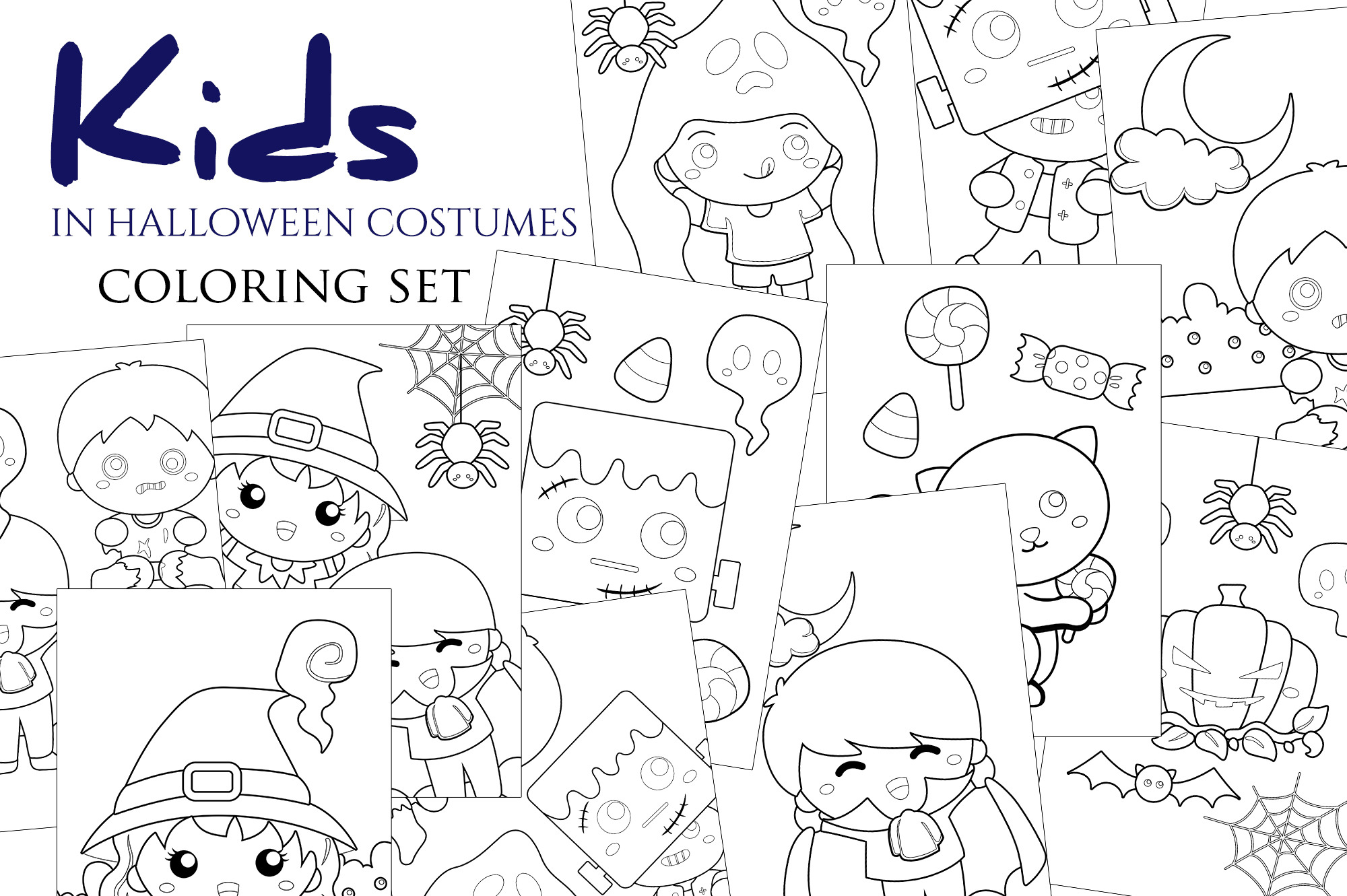 Halloween costumes kids Coloring, a Graphic by Peekadillie Art