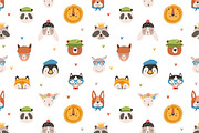 Cute animals heads set and seamless, an Animal Illustration by Good Studio