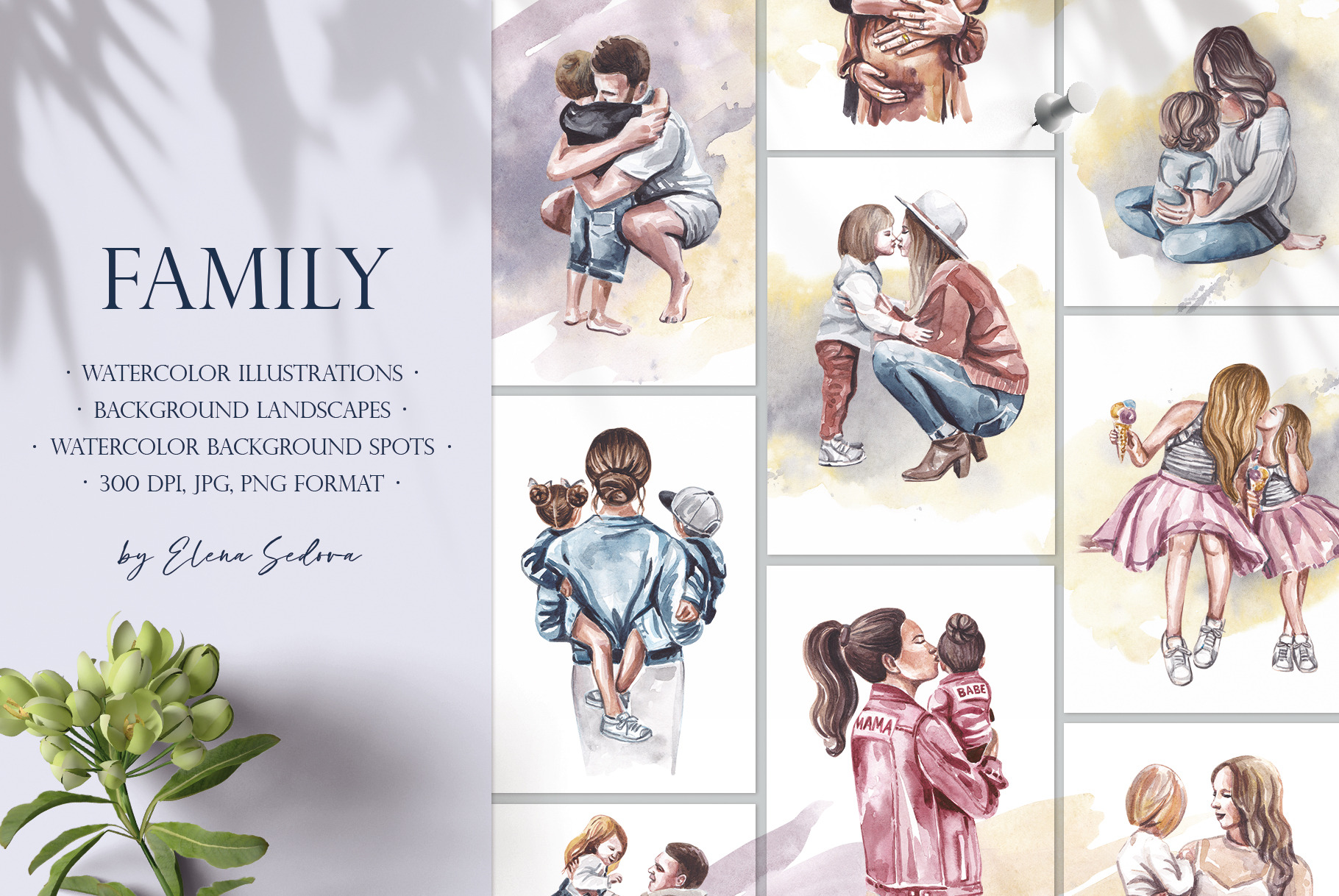 FAMILY watercolor clipart, a Person Illustration by Elena_Sedova