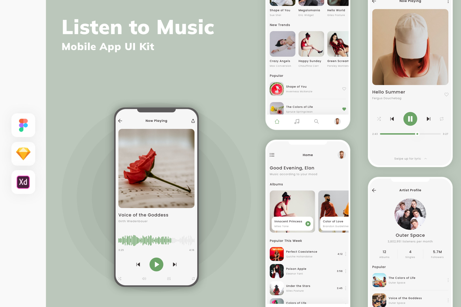 Listen to Music Mobile App UI Kit, an UI Kit Template by uicube