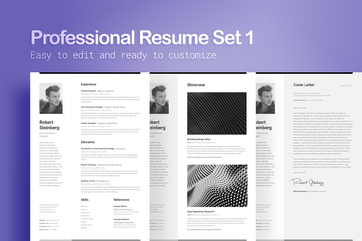 Professional Resume Set 1 Vertical, a Resume Template by DEFNST