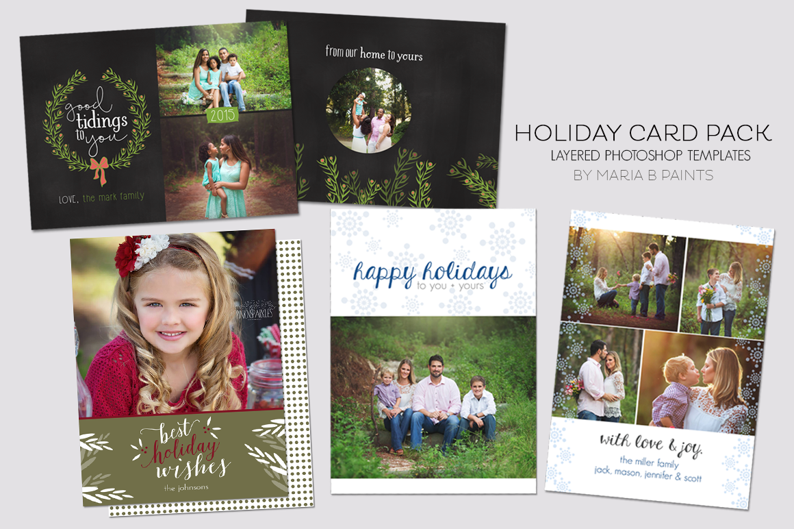 Holiday Card Template Pack, a Card Template by Maria B. Paints ...
