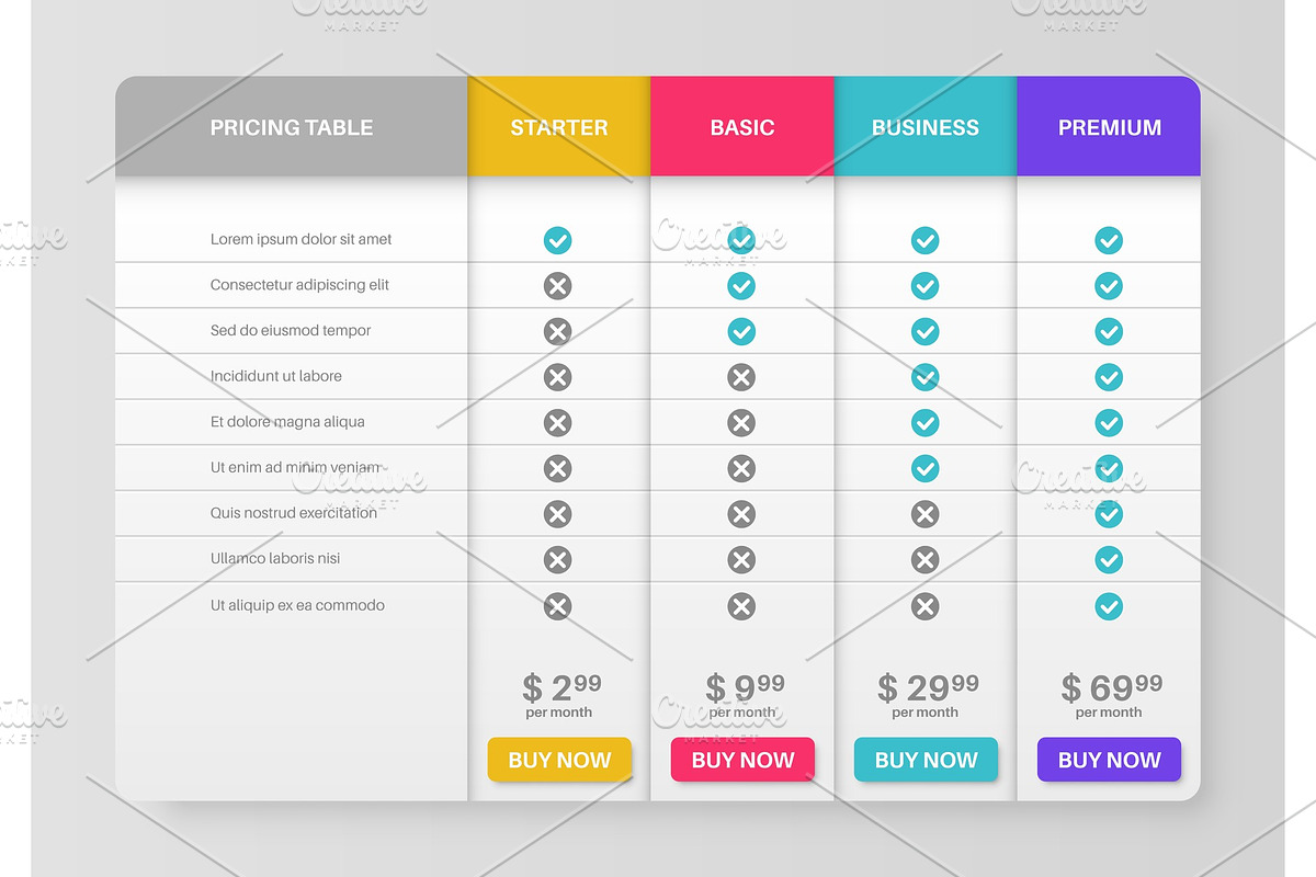 Pricing tab. Comparison pricing list, an Object Graphic by YummyBuum