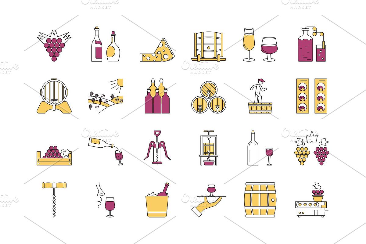 Linear COLOR icon set 4 - Wine, a Food Illustration by Vasser
