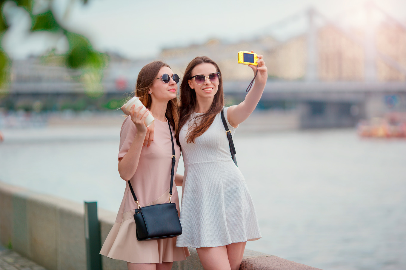 Young tourist friends traveling on holidays outdoors smiling happy ...