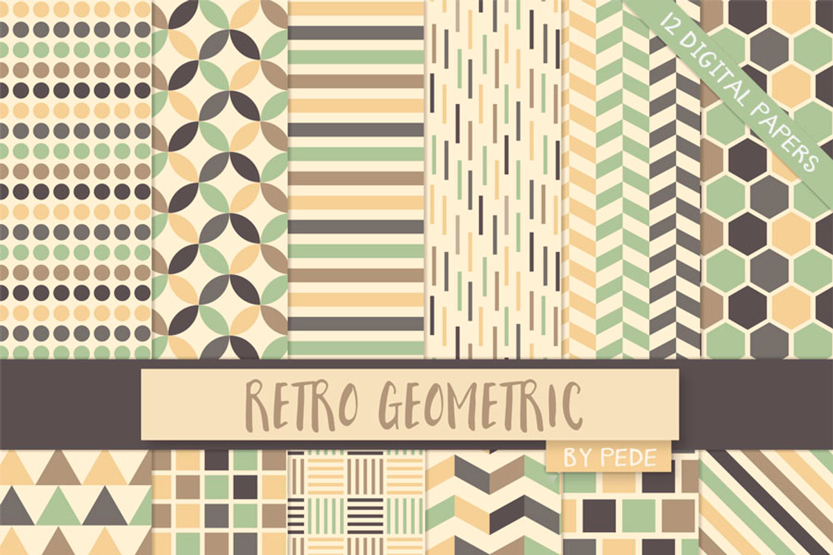 Retro geometric digital paper, a Pattern Graphic by PeDe Designs ...