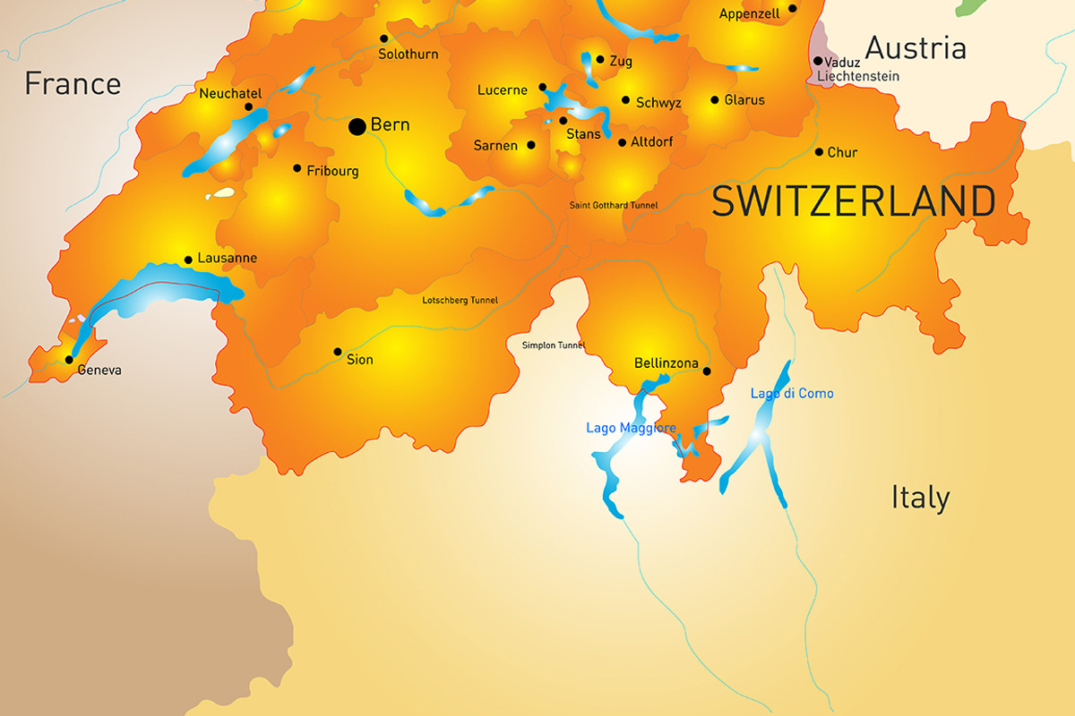 vector color map of Switzerland, an Illustration by Jan Jack Russo Media
