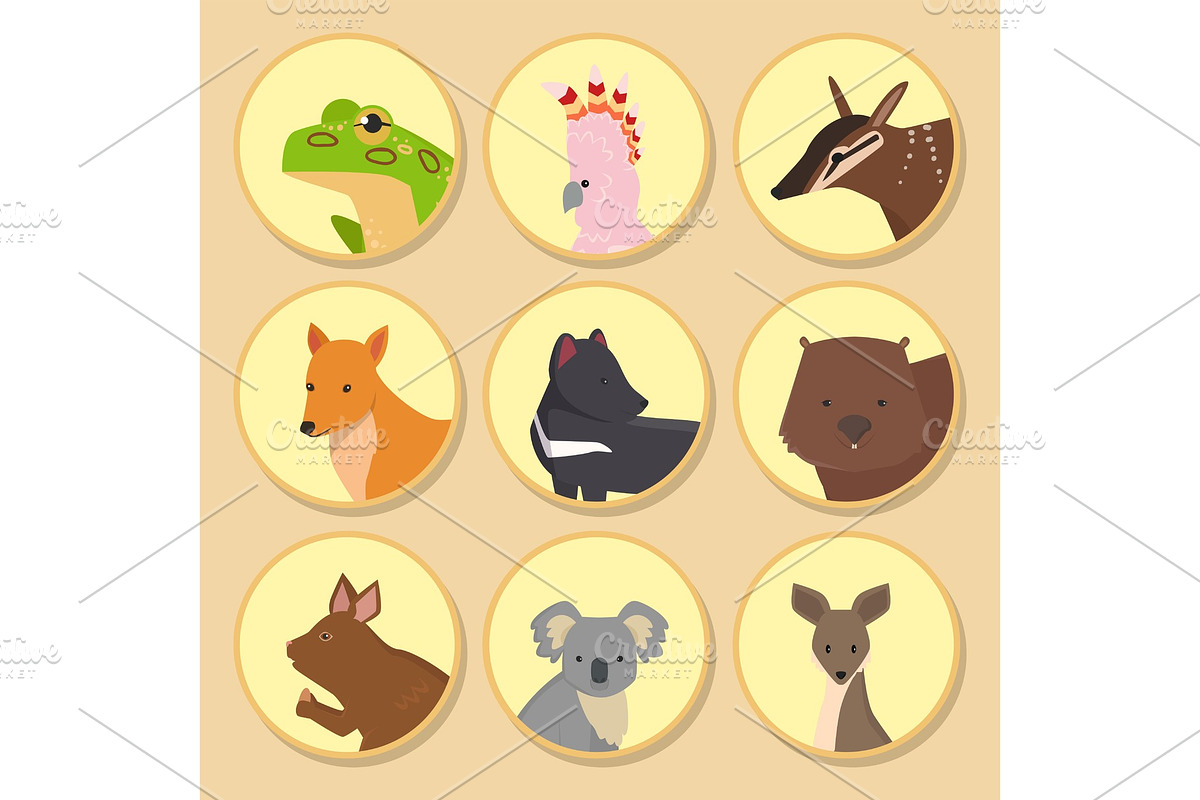 Australia wild animals cartoon popular nature characters flat style ...