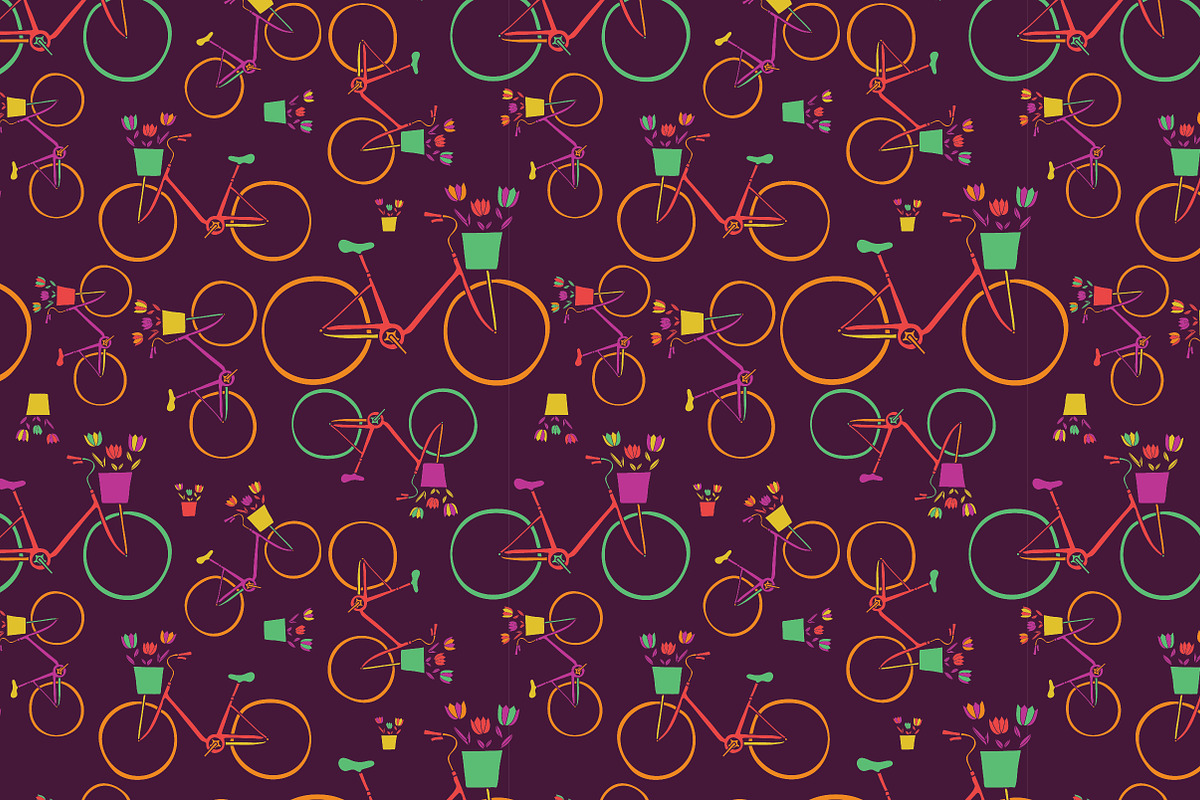 Vector bike seamless patterns., a Pattern Graphic by Little A (Aigul)
