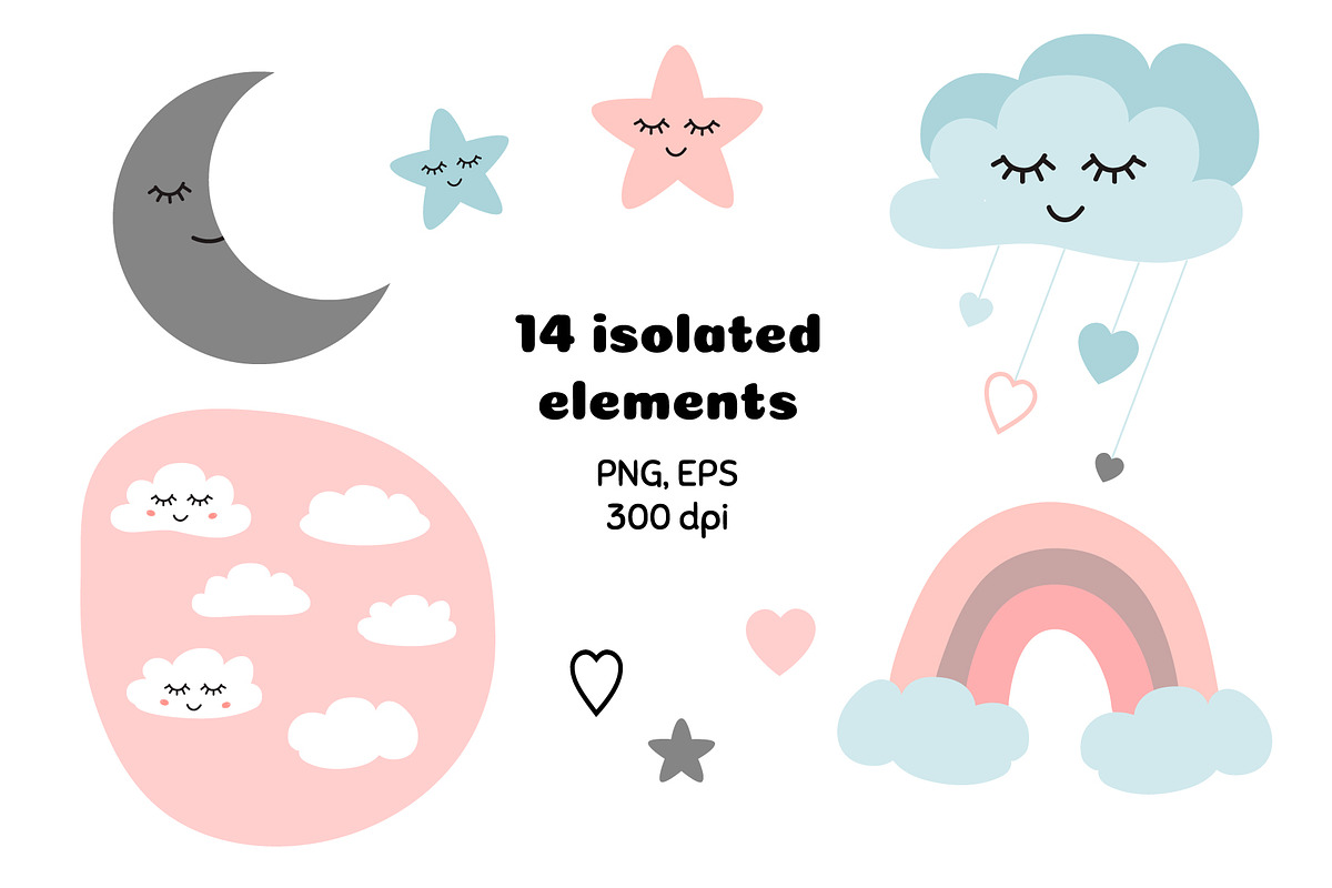 Stars & Moon baby pattern, icon Vector