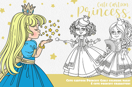 Cute cartoon Princess coloring pages, an Illustration by Azuzlikus